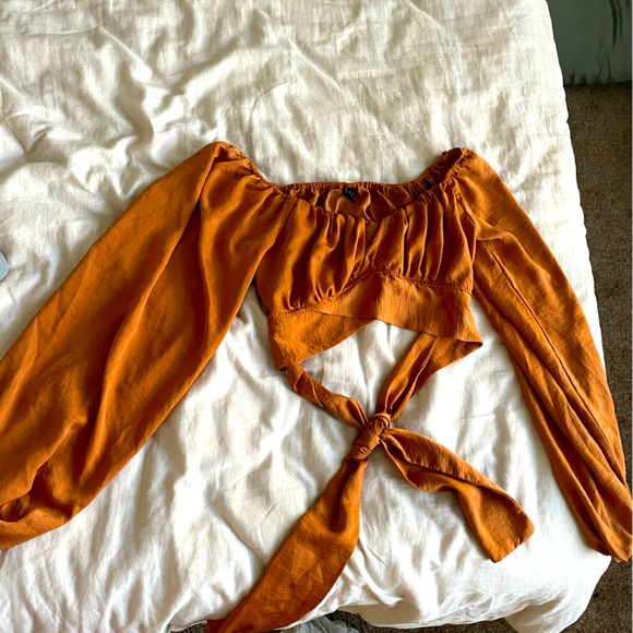 Tops | Burnt Orange Fall Crop Top Silk Like | Poshmark
